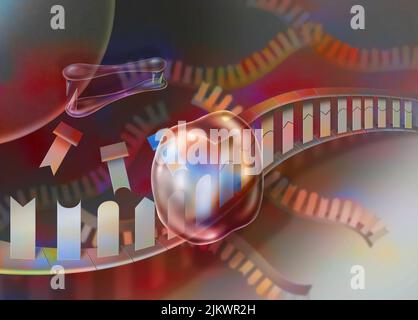 Illustrazione di RNA (acido ribonucleico) polimerasi che trascrive DNA ...