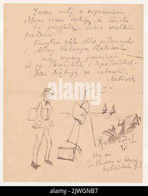 Lettera a Maria Mickiewiczówna con disegno [autoritratto dell'artista ...