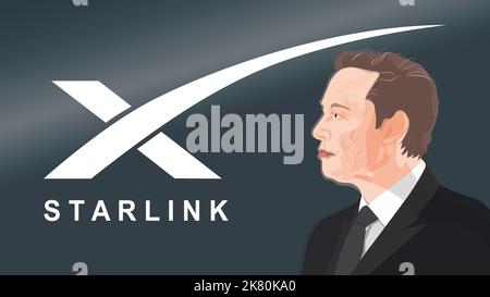 Logo Elon Musk e Starlink. Moderne tecnologie internet via satellite di ...