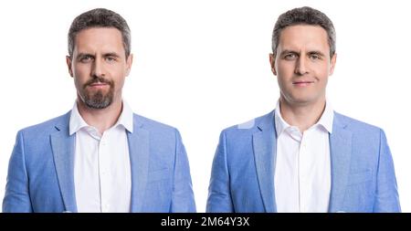 confronto tra due uomini rasati prima e dopo in studio. confronto uomo ...