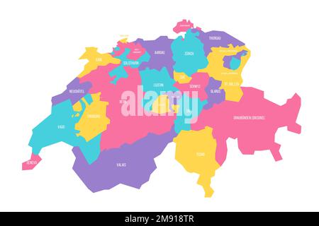 Mappa politica colorata della Svizzera. Divisioni amministrative ...