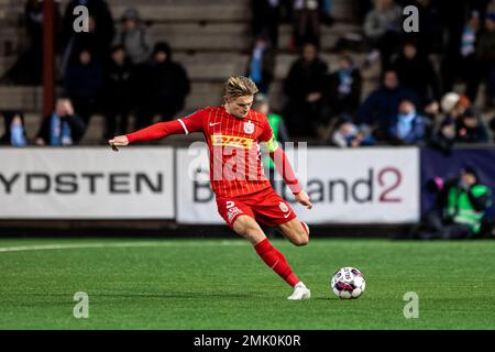 Malmö, Svezia. 27th, gennaio 2023. Ben Engdahl (2) del FC Nordsjaelland ...