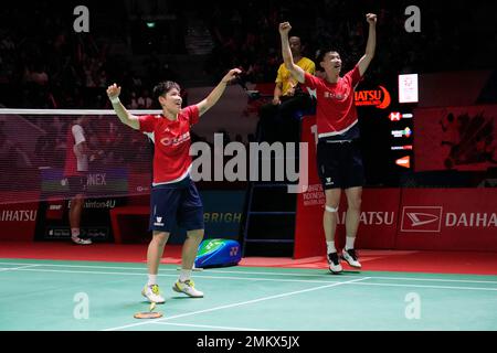 China's Feng Yan Zhe, right, and Huang Dong Ping celebrate after ...