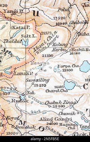 1900 mappa storica dell'atlante di Aksai Chin - centro immagini. La ...