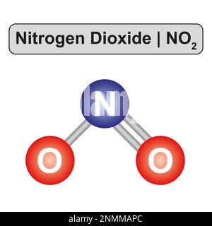 Biossido di azoto, NO2, modello di molecola e formula chimica. Ossido ...