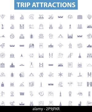 Attrazioni di viaggio linea icone segnaletica set. Design collezione di ...