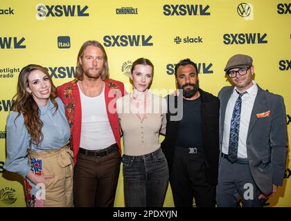 Tara Hernandez, Damon Lindelof and Betty Gilpin, from left, arrive for ...