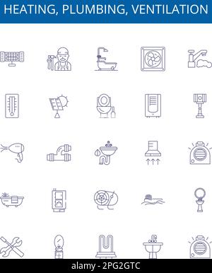 Set di simboli icone per riscaldamento, impianto idraulico, linea di ...