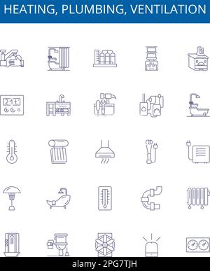 Set di simboli icone per riscaldamento, impianto idraulico, linea di ...