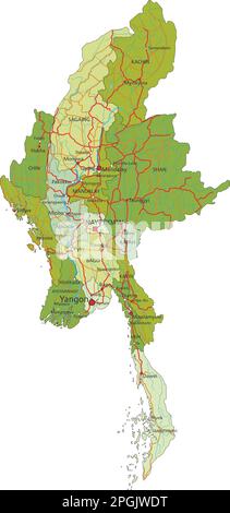 Myanmar - mappa politica modificabile molto dettagliata con ...