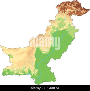 Mappa fisica molto dettagliata del Pakistan, in formato vettoriale, con ...