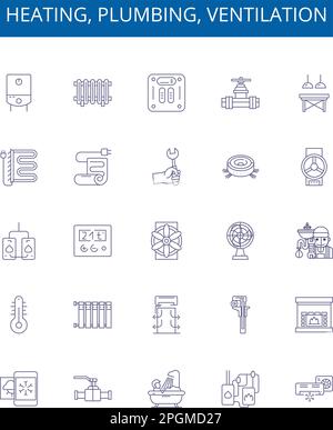 Set di simboli icone per riscaldamento, impianto idraulico, linea di ...