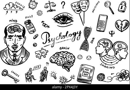 Simboli della scienza psicologica. Psicologo online. Clew e dna, puzzle ...