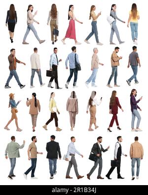 Collage con foto di persone che indossano abiti eleganti camminando su ...