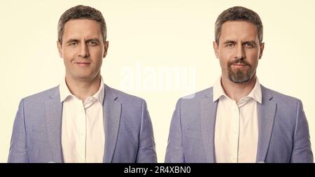 confronto tra due uomini rasati prima e dopo in studio. confronto uomo ...