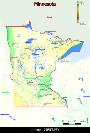 Cartina Fisica del Minnesota Foto stock - Alamy