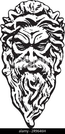 zeus, greco, illustrazione in bianco e nero, disegno di capelli, statua ...