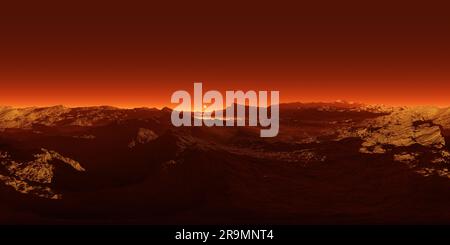 Vista a 360 gradi di 360 Panorama del tramonto di Marte, mappa dell ...