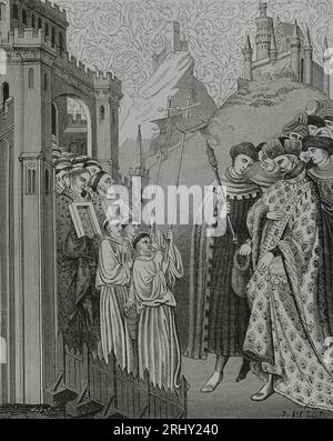 Il clero viene solennemente con la croce e le immagini sacre davanti a ...