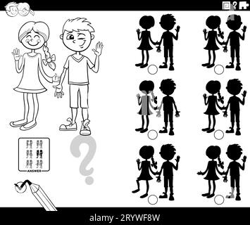 Cartoni animati in bianco e nero illustrazione di trovare le differenze ...