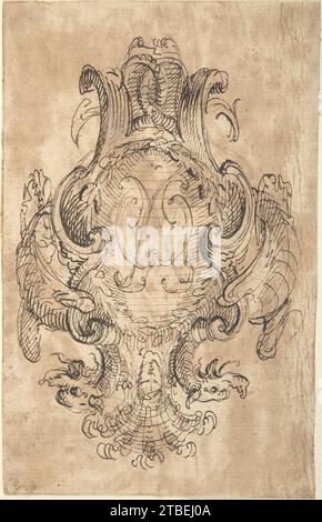 Design per uno stemma con due draghi e iniziali ? In centro (recto ...
