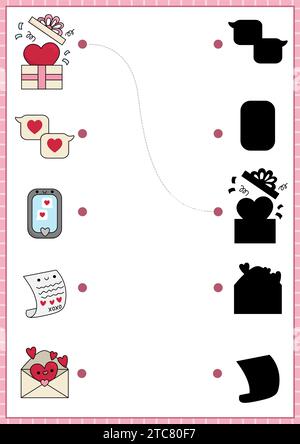 Attività di abbinamento delle ombre di San Valentino. Adoro il puzzle ...
