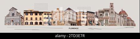 Collage di monumenti storici di Firenze, Italia. Basilica di Santa ...