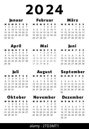 calendario tedesco 2024. Illustrazione vettoriale stampabile e ...