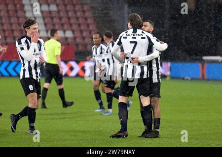 UTRECHT - Tim Pieters dell'USV Hercules celebra il 1-0 durante il secondo round della KNVB Cup ...