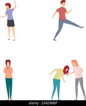 Le icone della violenza scolastica impostano il vettore dei cartoni ...