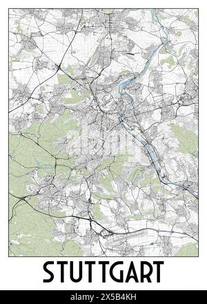 Poster della mappa della città di Stoccarda. Cartellone della mappa ...