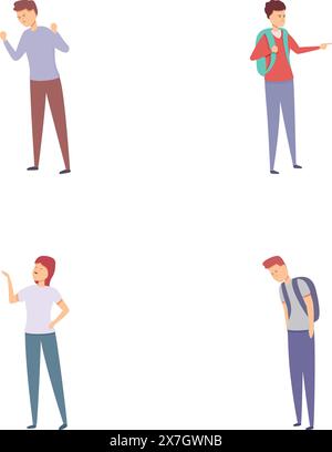 Le icone della violenza scolastica impostano il vettore dei cartoni ...