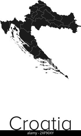 Mappa Croazia. Mappa del Paese Croato. Bianco e nero National Outline ...
