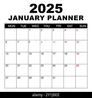 Calendario gennaio 2025. La settimana inizia lunedì Immagine e ...