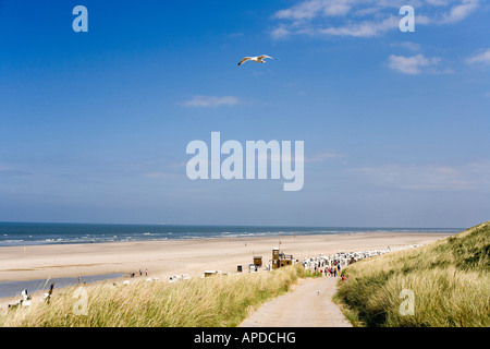 Sedie di spiaggia e dune, Spiekeroog Island, nel Mare del Nord est ...