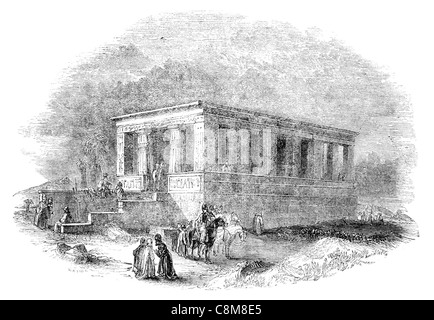 Antico Egitto , incisione - Ritratto di faraone seduto sul trono con ...