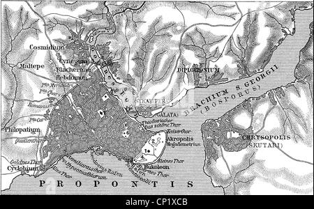 Costantinopoli, Istanbul, mappa del XIX secolo l'incisione Foto stock ...