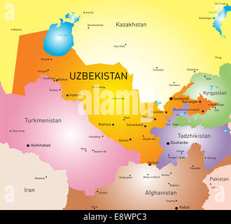 Uzbekistan mappa politico con capitale Tashkent, confini nazionali ...