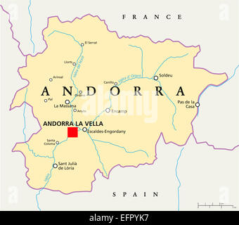 Andorra Mappa politico con capitale Andorra la Vella e vicini della ...