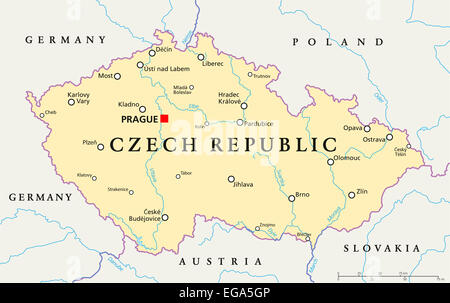 Repubblica ceca mappa politico con capitale Praga, i confini nazionali ...