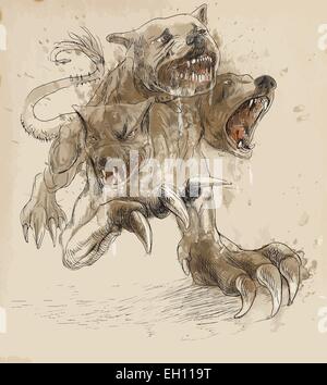 Illustrazione di cerberus, nella mitologia greca e romana, un multi ...