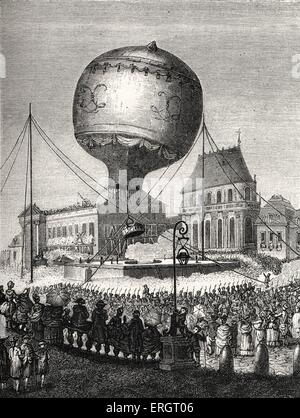 La storia della Francia: salita di un Montgolfier mongolfiera. La folla ...