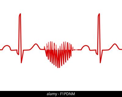 Computer illustrazione di una forma di cuore elettrocardiogramma (ECG ...