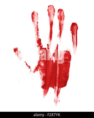 Mano rossa imprint su sfondo bianco Foto stock - Alamy