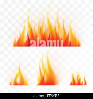 Set di un incendio fiamme isolato su uno sfondo bianco, calda fiamma ...