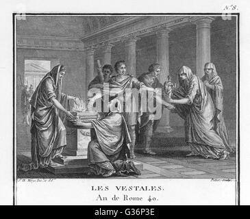 Vestali, sacerdotesse della dea Vesta, conducendo una offerta rituale ...