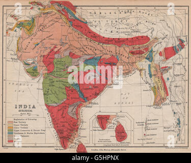 INDIA: mappa geologica. Cretaceo terziario Archaeon Purana Gondwana ...