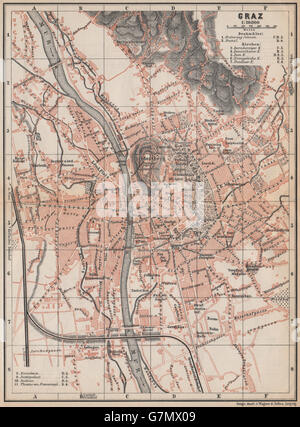 GRAZ (GRATZ) città city plan stadtplan. Austria Österreich karte, 1905 ...