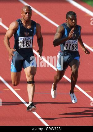 USA Maurice Green e Tim Montgomery combattono per la medaglia d'oro ...