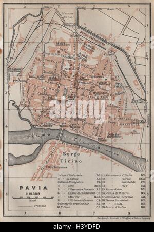 La città di Pavia. Vintage town mappa della città piano. L'Italia, 1924 ...